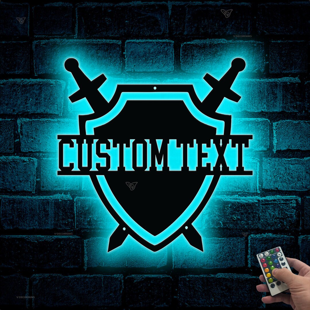 Custom Medieval Shield Metal Wall Art LED Light, Medieval Shield Metal ...