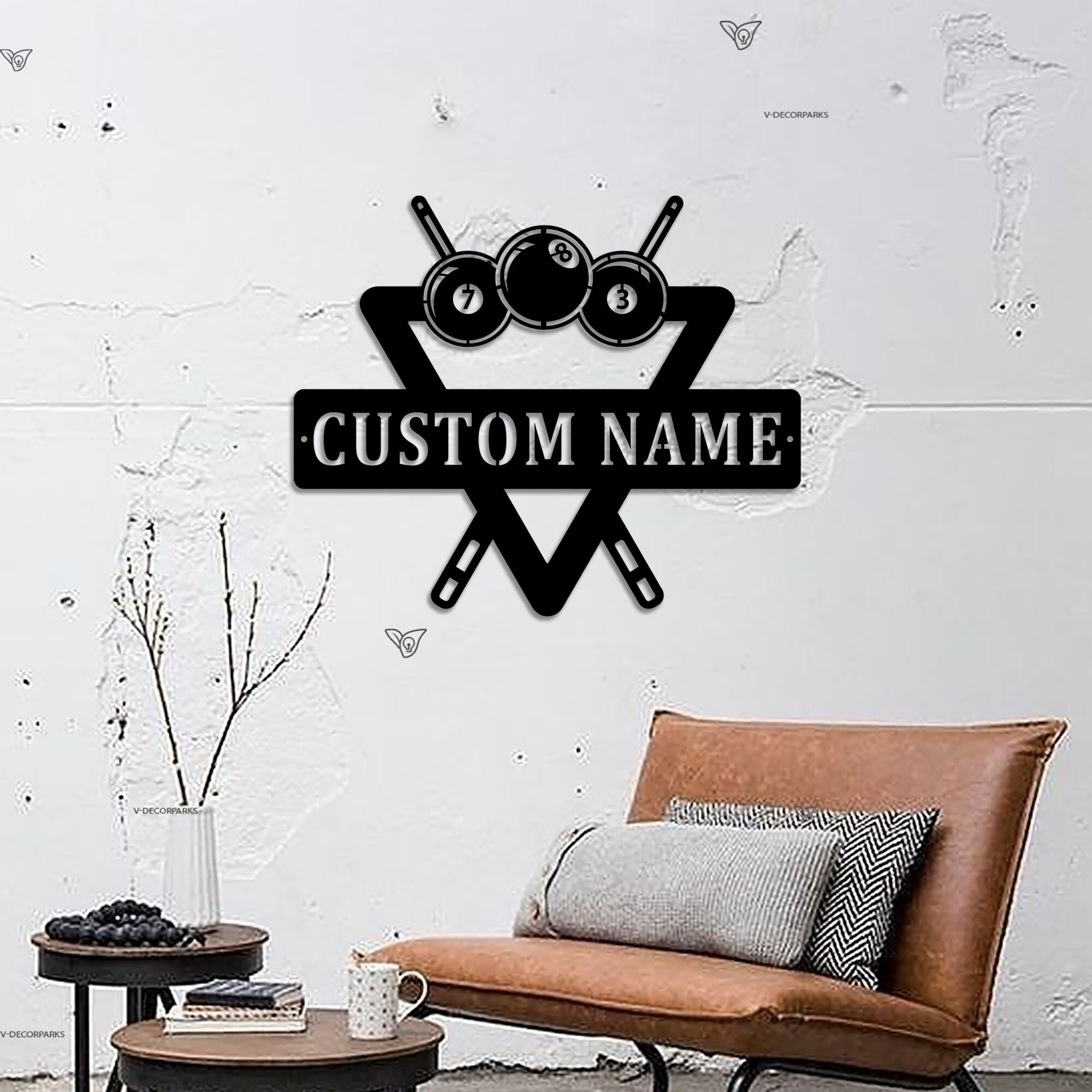 Custom Billiards Metal Wall Art LED Light Billiards Pool Metal Sign ...