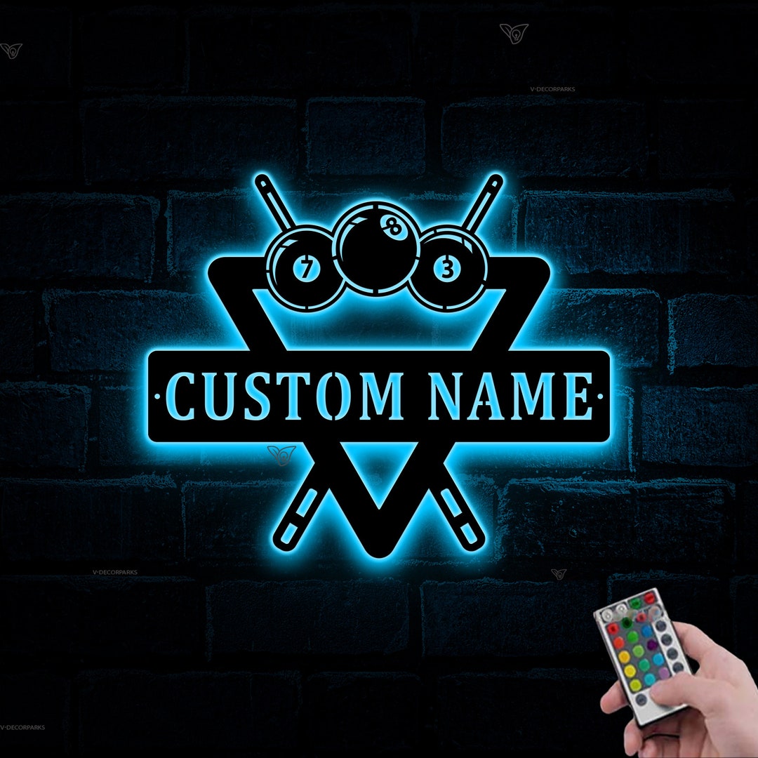 Custom Billiards Metal Wall Art LED Light Billiards Pool Metal Sign ...