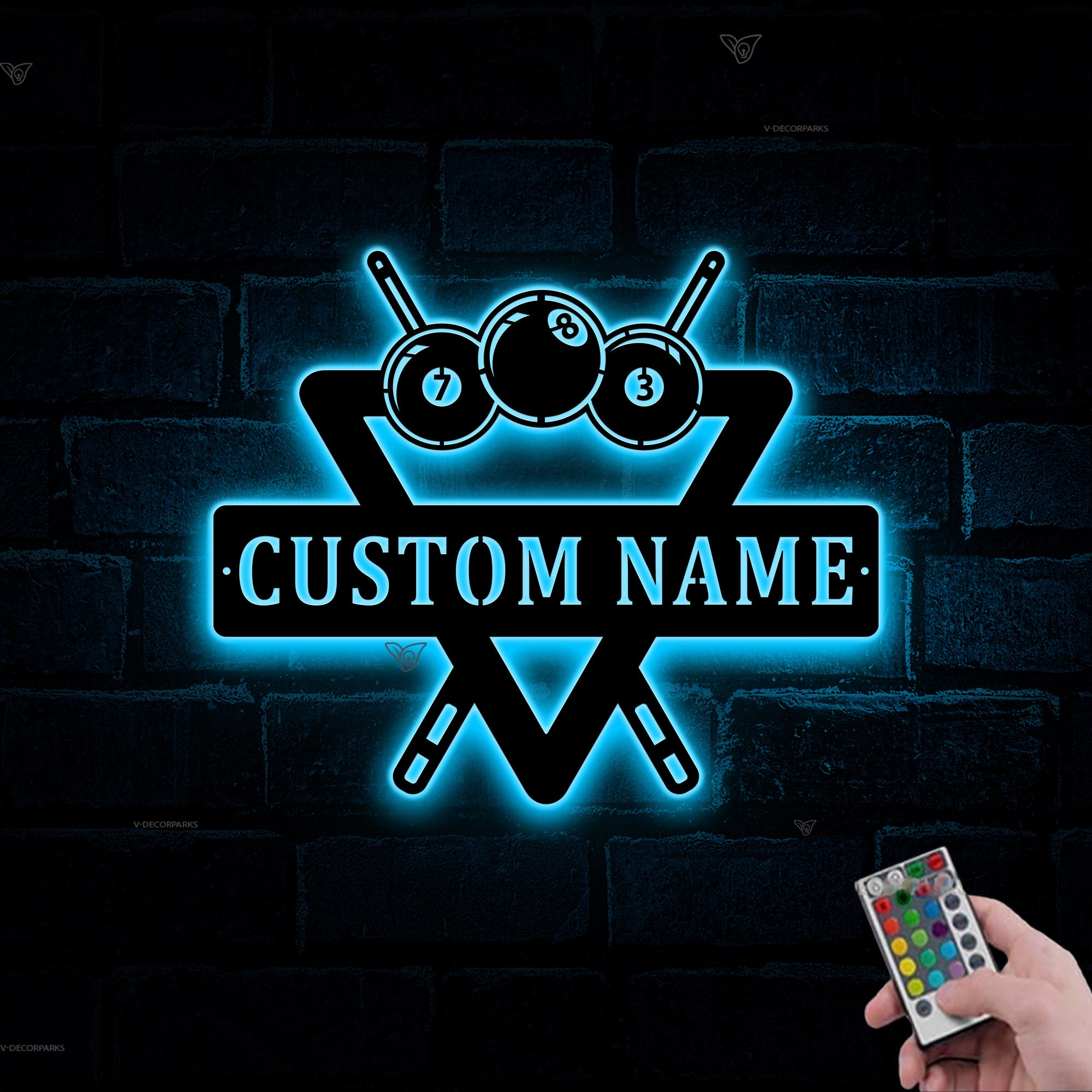Custom Billiards Metal Wall Art LED Light Billiards Pool Metal Sign ...