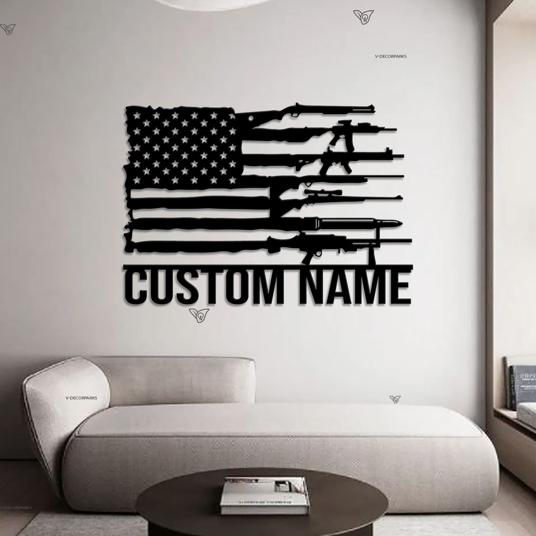 Custom Gun American Flag Metal Wall Art Led Light,armory Sign Gun Lover ...