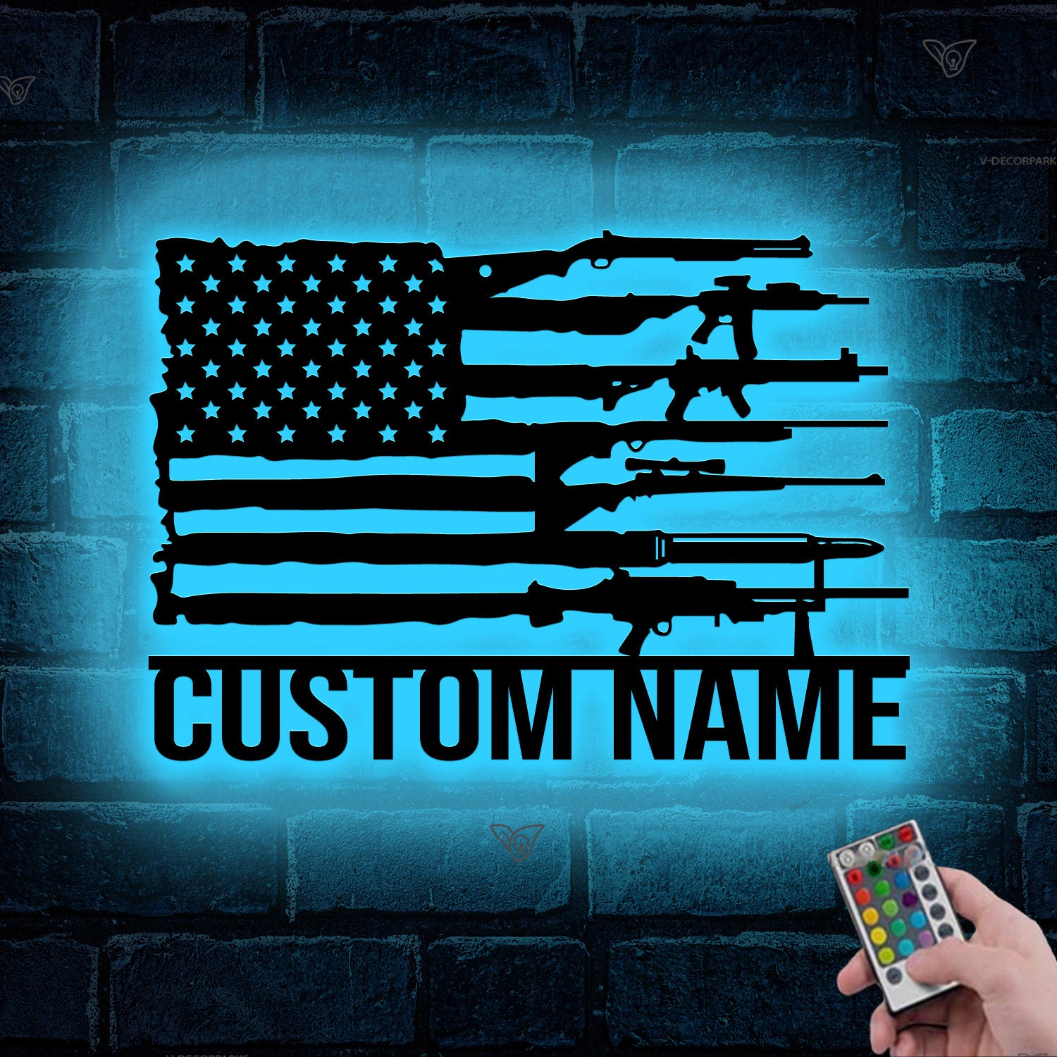 Custom Gun American Flag Metal Wall Art Led Light,armory Sign Gun Lover ...