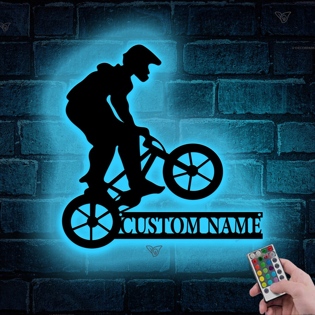 Custom BMX Bike Metal Wall Art LED Light Personalized Bicycle Racing ...