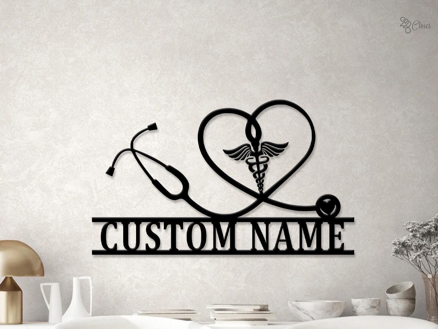 Custom Medical Symbol Caduceus M Wall Art, RN Doctor Personalized ...