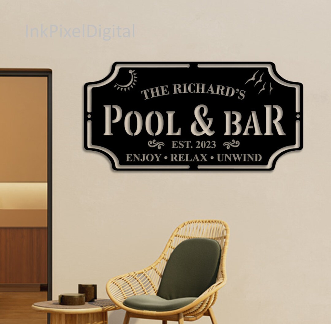 Custom Poolside Sign Pool & Patio Sign Backyard Bar and Grill Pool Deck ...