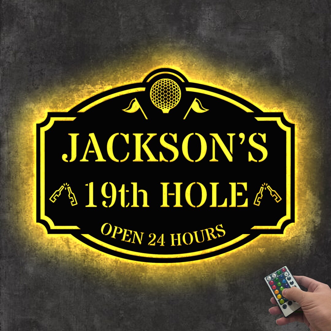 Custom Golfing Metal Wall Art LED Light Personalized Golfer Name Sign ...