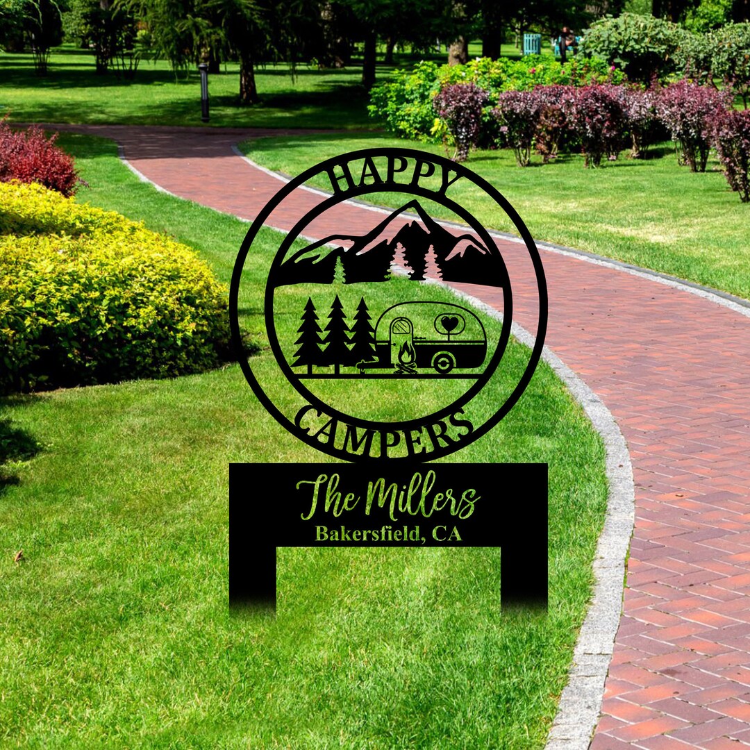 Custom Metal Campfire Sign With Stakes, Camp Sign Personalized Cabin ...