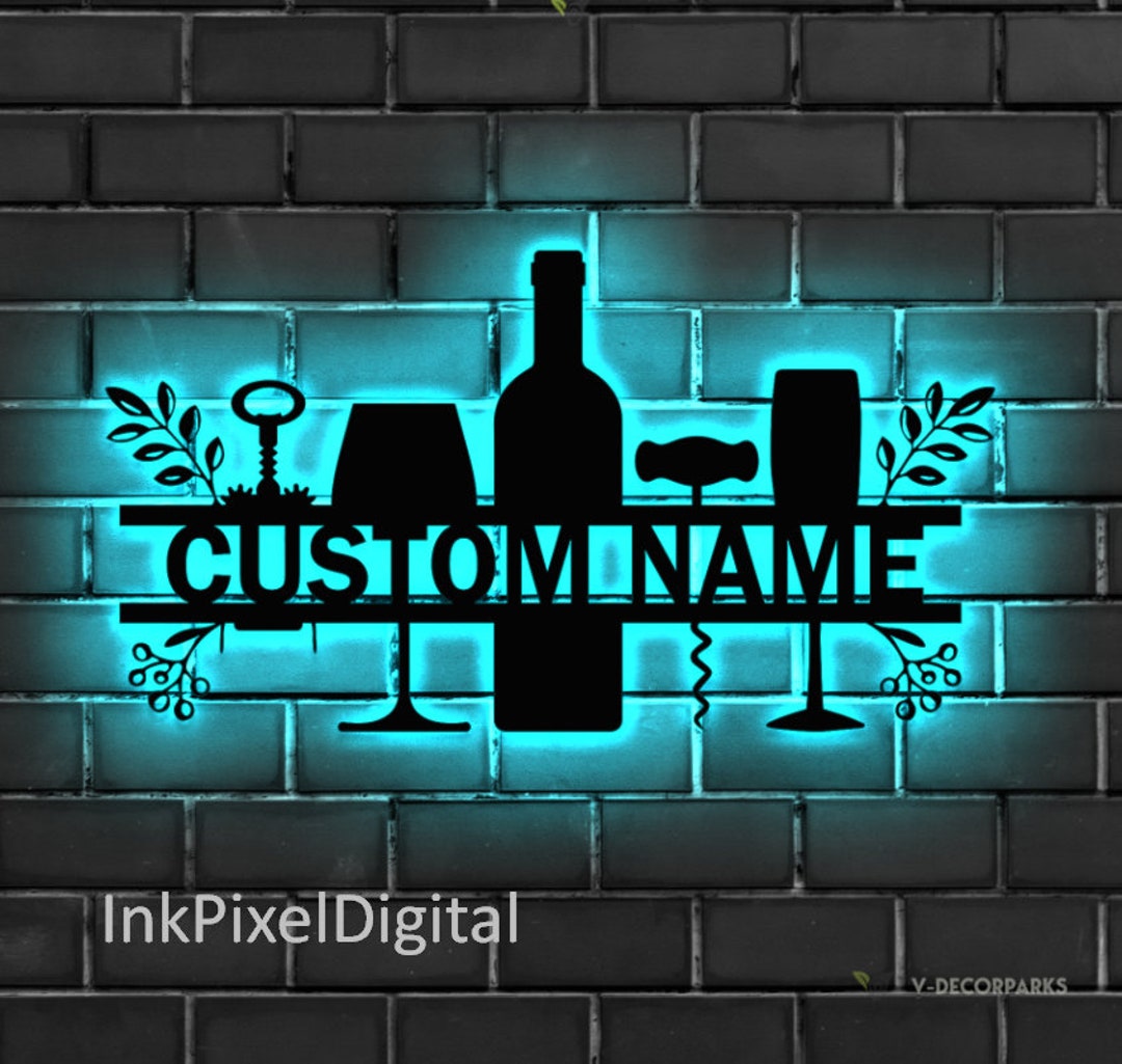 Personalized Wine Bar Sign LED, Custom Wine Sign, Vino Wine Glasses ...