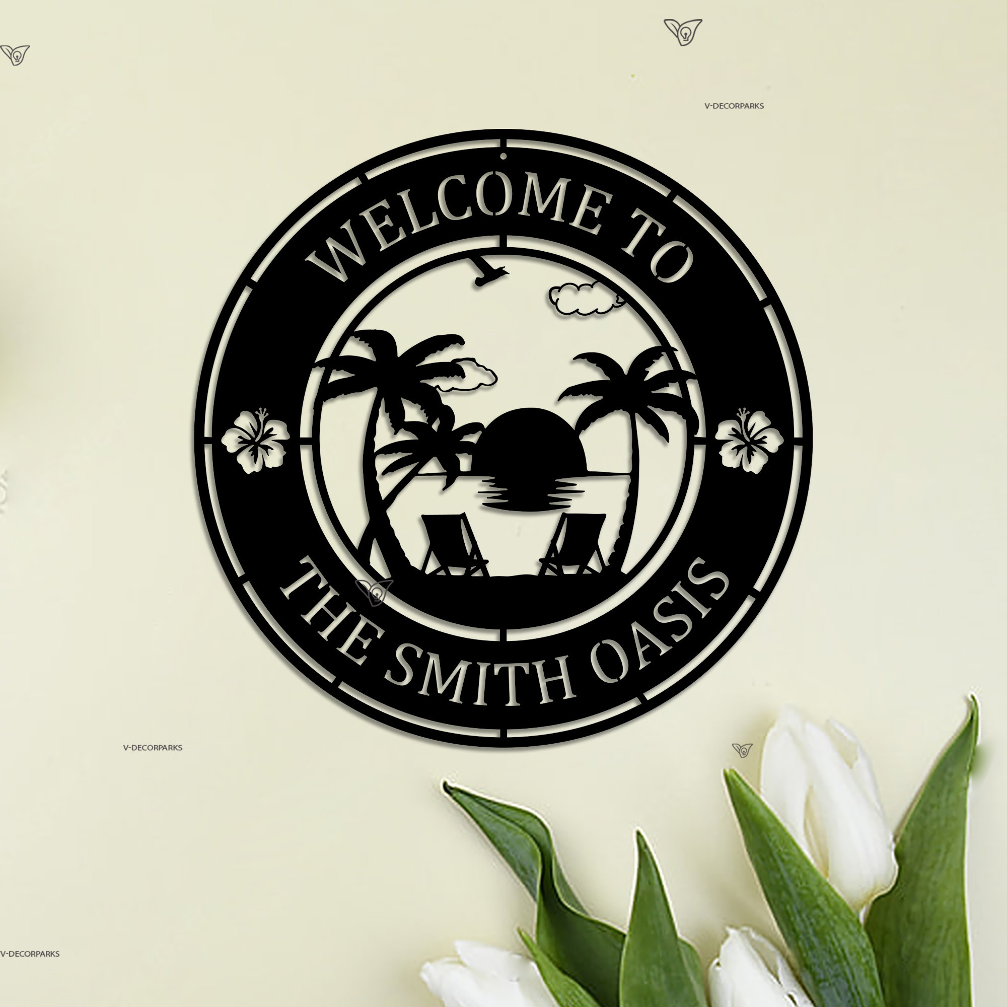 Personalized Tropical Metal Sign, Beach House Decor, Poolside Oasis - Etsy