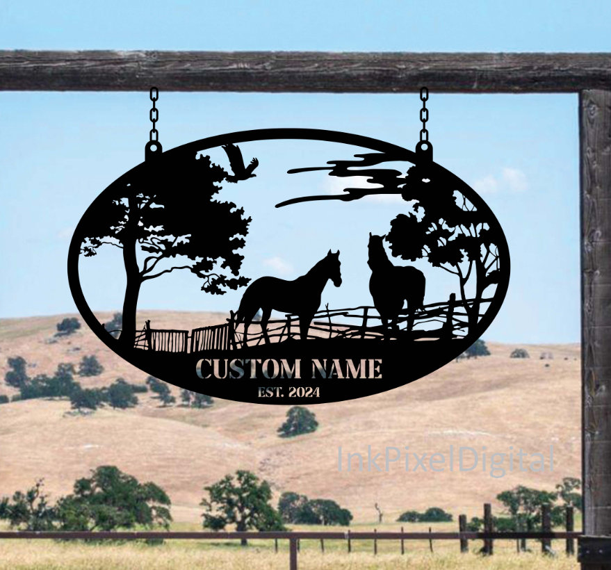 Custom Farm Sign,horse Wall Art,personalized Horse Ranch Decor,horses ...