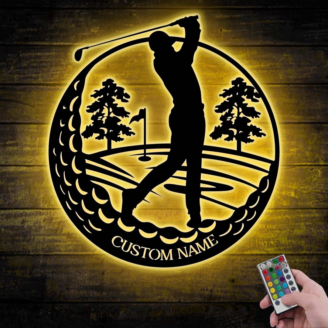 Custom Golfing Metal Wall Art LED Light Personalized Golfer Name Sign ...