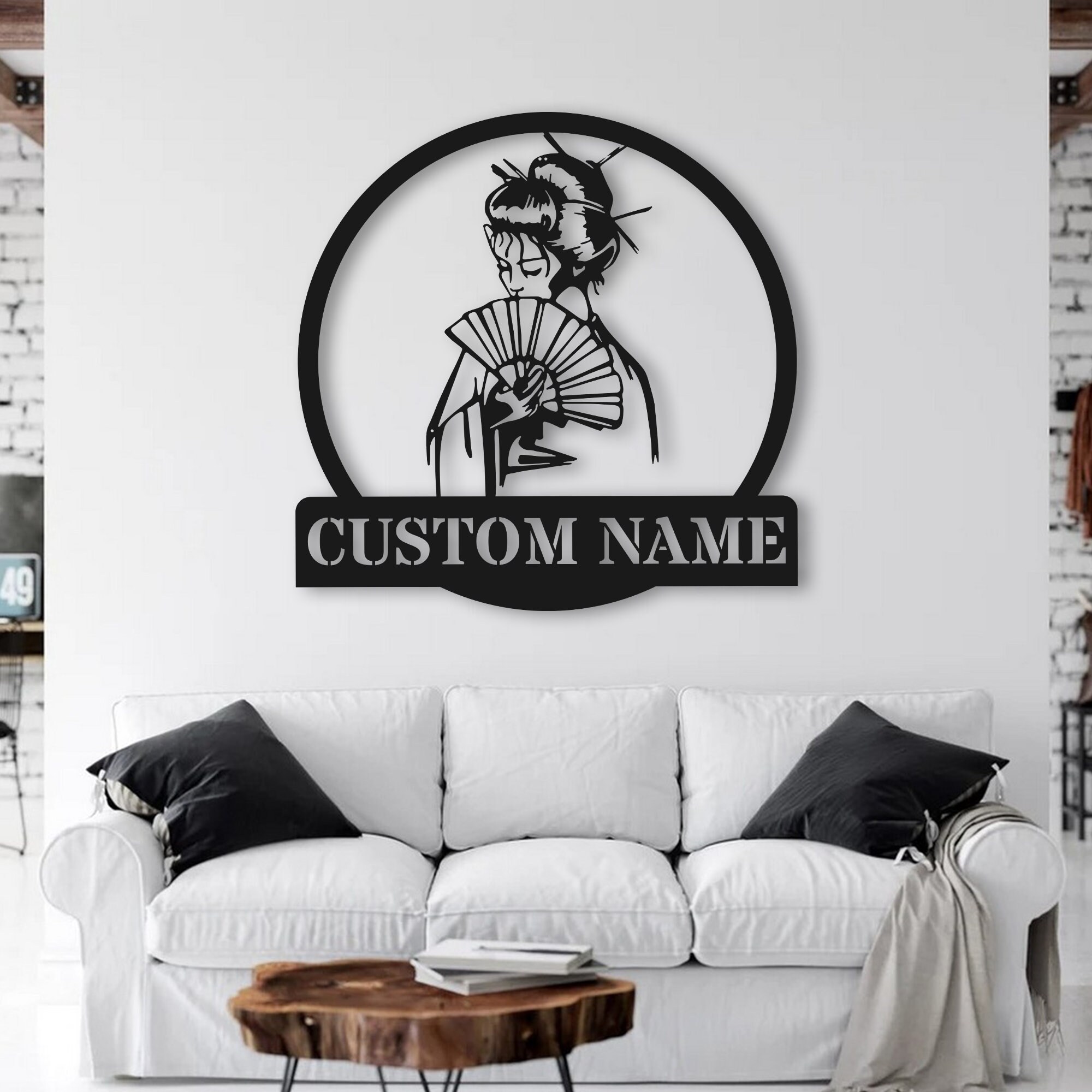 Custom Japanese Geisha Metal Wall Art LED Light, Personalized Geisha ...