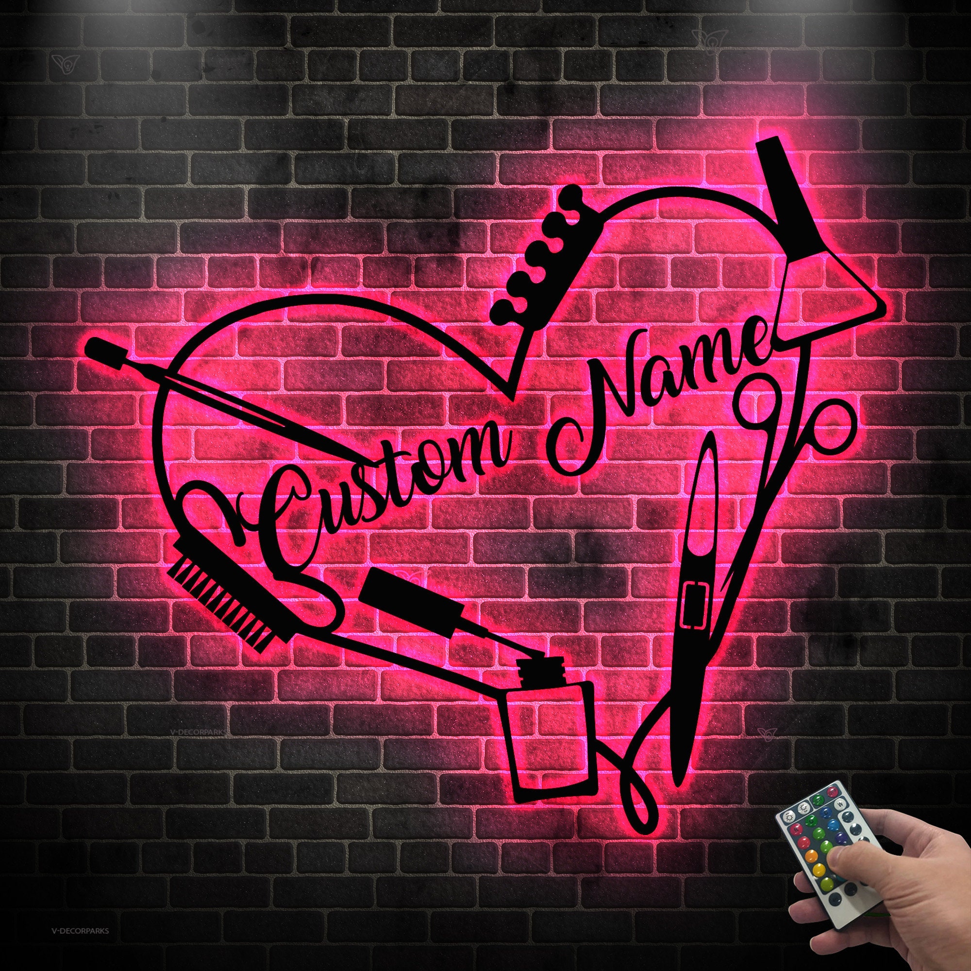 Custom Nail Tech Metal Wall Art LED Light Nail Beauty Salon Decoration ...