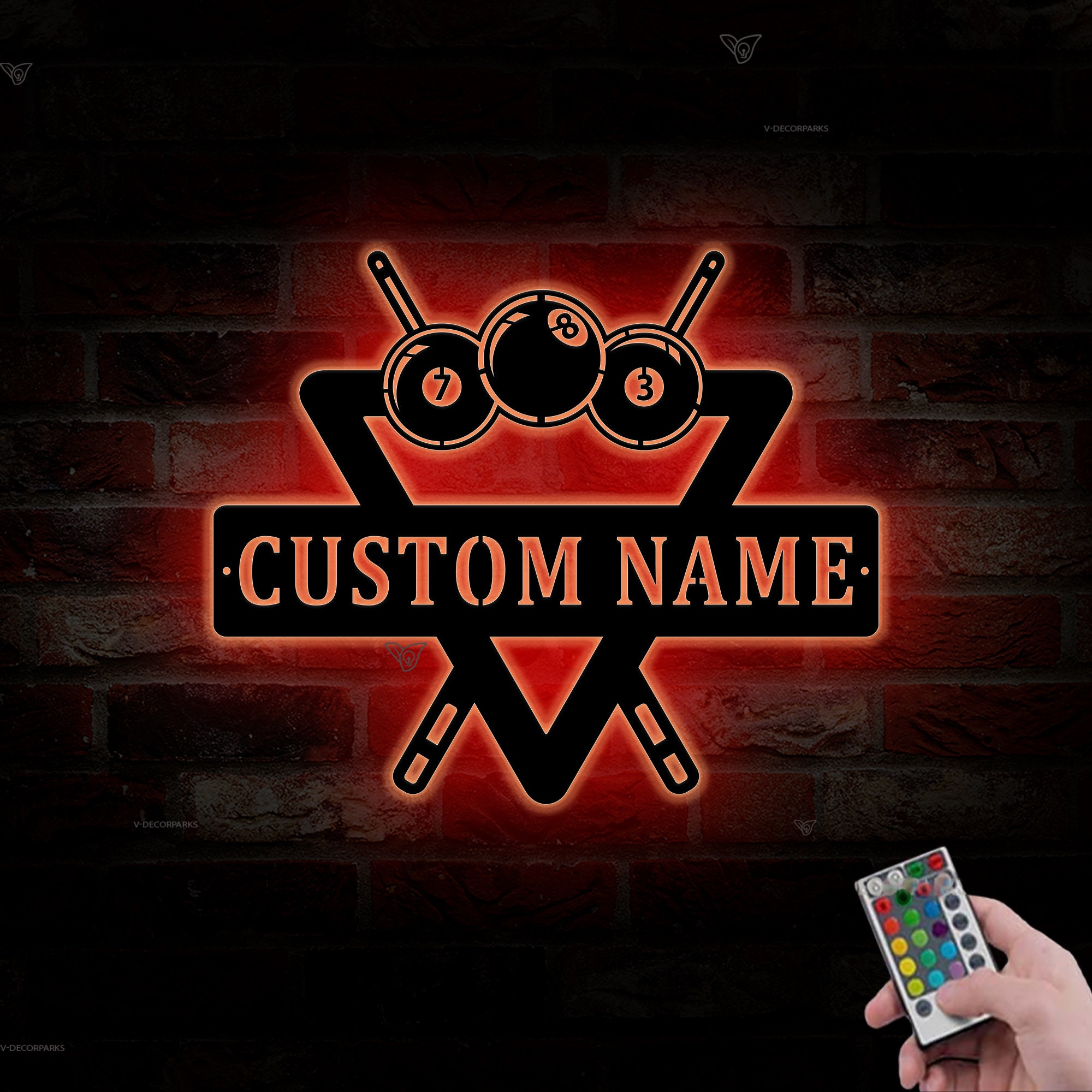 Custom Billiards Metal Wall Art LED Light Billiards Pool Metal Sign ...