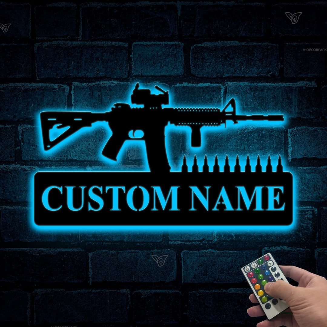 Custom Gun Metal Wall Art LED AR-15 Personalized 2nd Amendment Gift 2nd ...