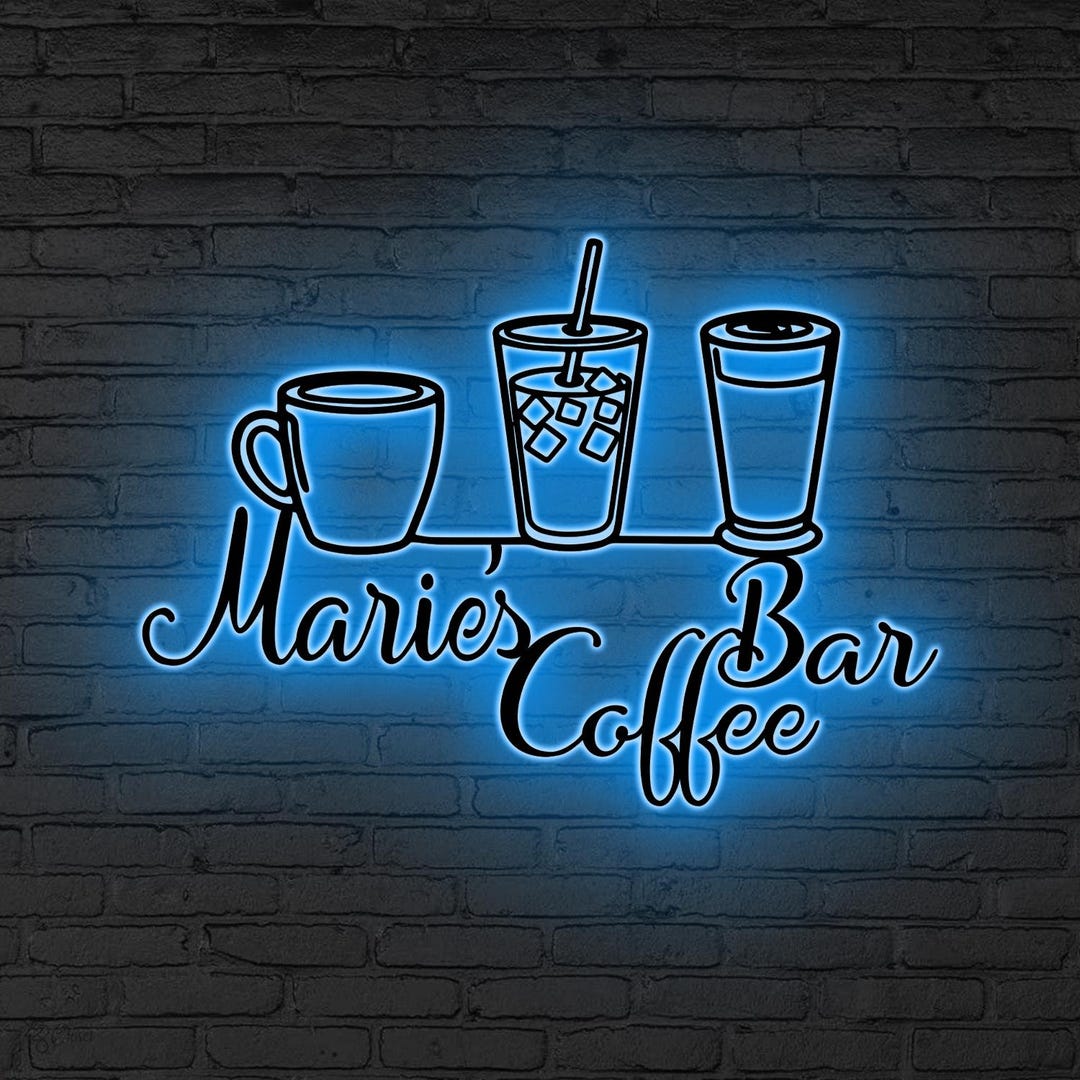 Personalized Coffee Bar Sign for Kitchen LED Lights Custom Coffee Decor ...