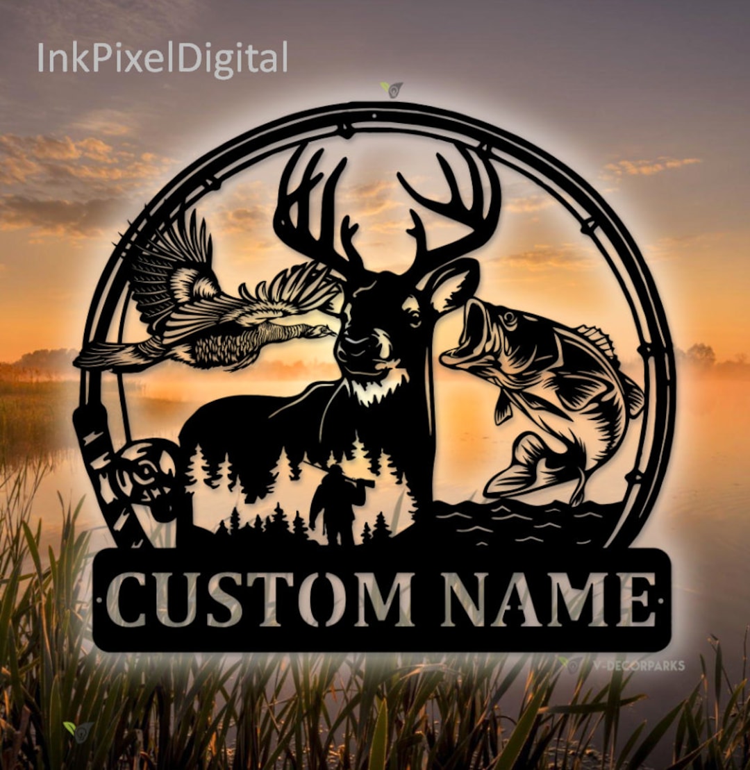 Custom Deer Turkey and Bass Fishing Metal Wall Art Hunting Sign ...