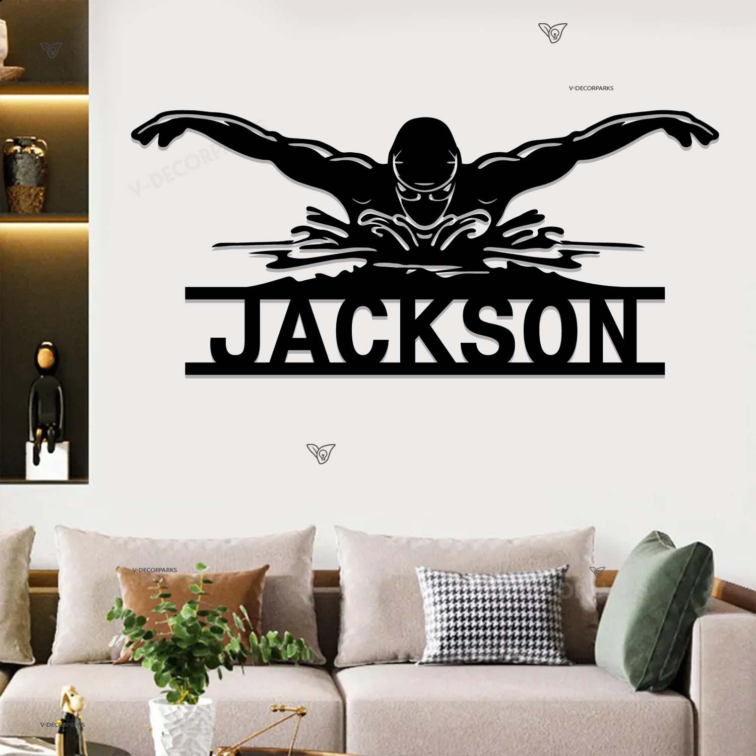 Custom Man Swimmer Metal Wall Art LED Light Personalized Swimming Sign ...