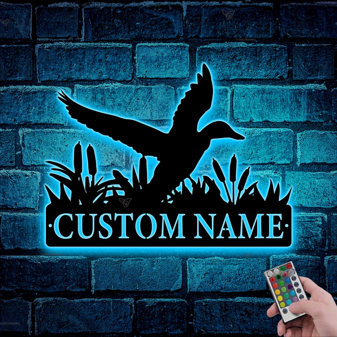 Custom Duck Hunting Metal Wall Art LED Light Duck Hunting Sign ...