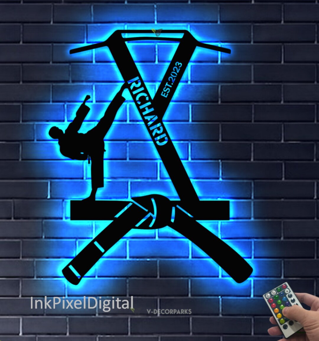 Karate Black Belt and Shirt Metal Sign Led Light, Karate Lover Gift ...
