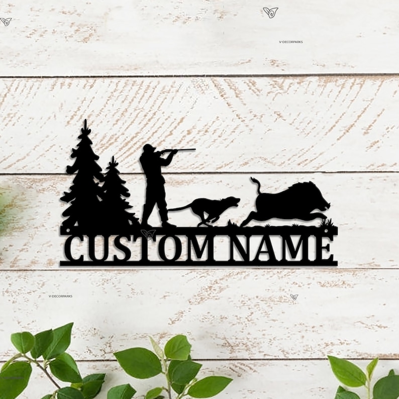 Personalized Hound Wild Boar Hunting Metal Wall Art, Custom Hunter Name ...