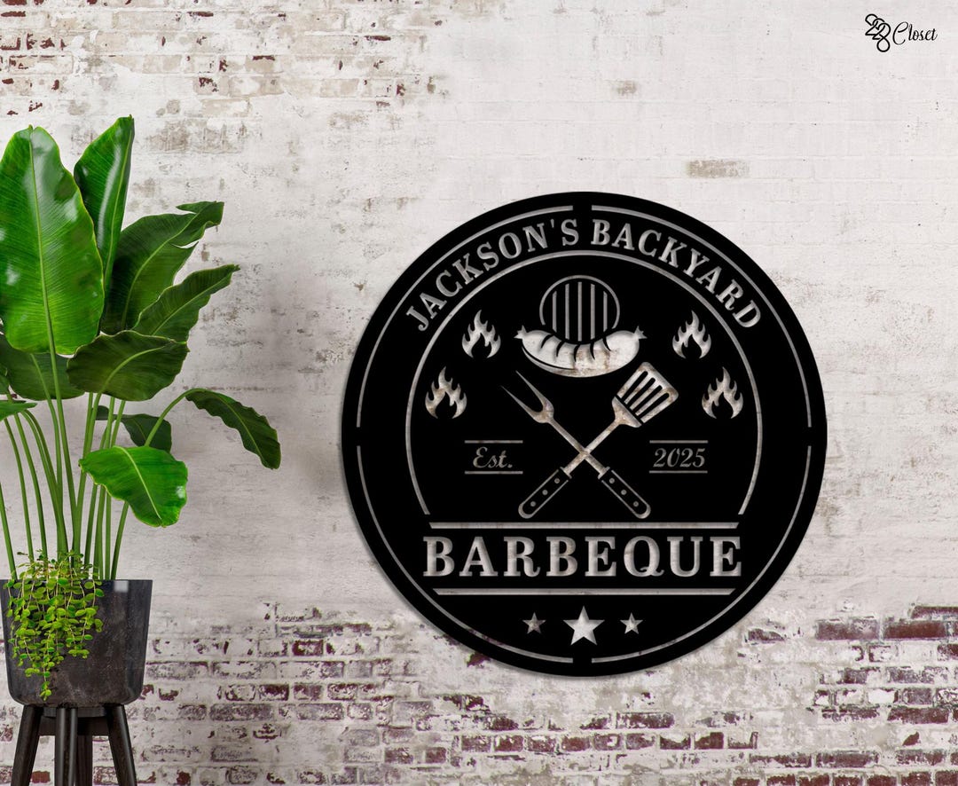 Custom BBQ Metal Sign, Backyard BBQ Metal, Personalized Barbecue Sign ...