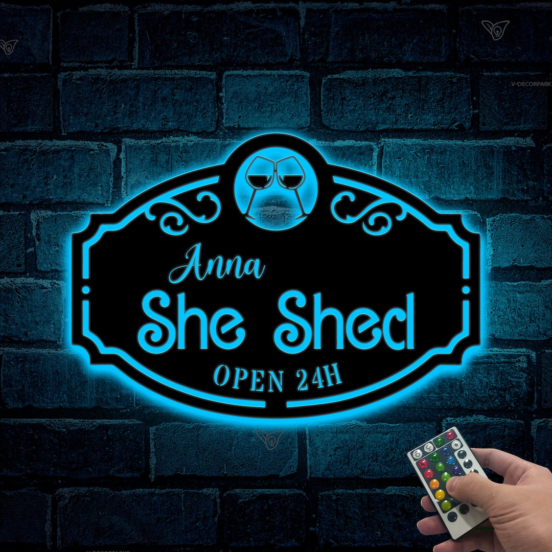 Custom Metal She Shed Sign Led Lights, She Shed Wall Decor Craft Room ...