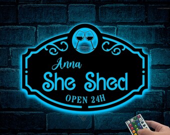Custom Metal She Shed Sign With Led Lights, She Shed Wall Decor Craft ...