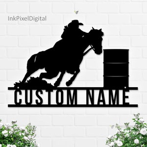 Personalized Barrel Racing Metal Wall Art Led Light, Custom Racer Name ...