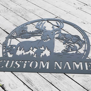 Custom Deer Turkey and Bass Fishing Metal Wall Art Hunting Sign ...