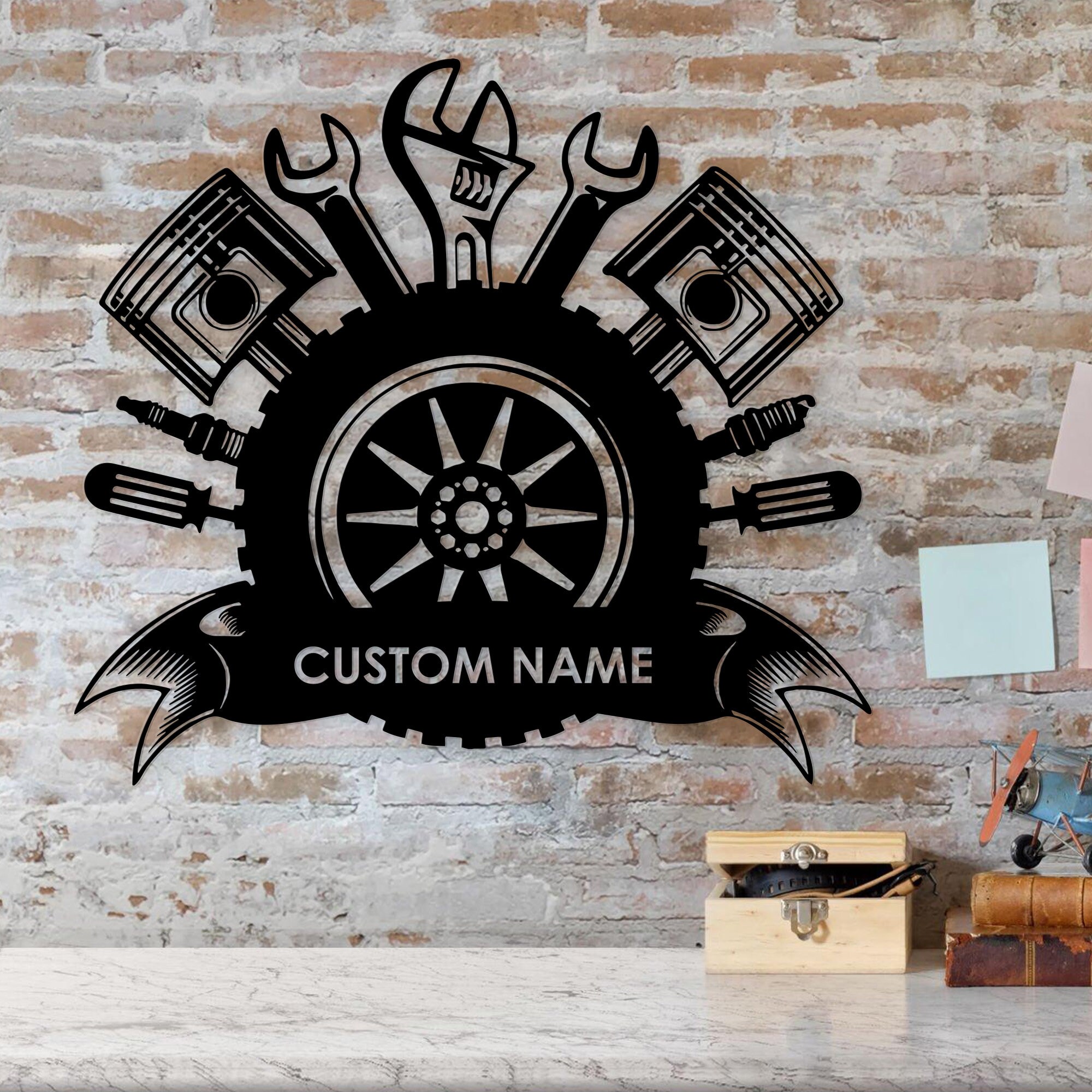 Custom Garage Sign Tools Repair Metal Wall Art LED Light Personalized ...