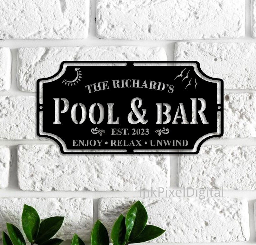 Custom Poolside Sign Pool & Patio Sign Backyard Bar and Grill Pool Deck ...