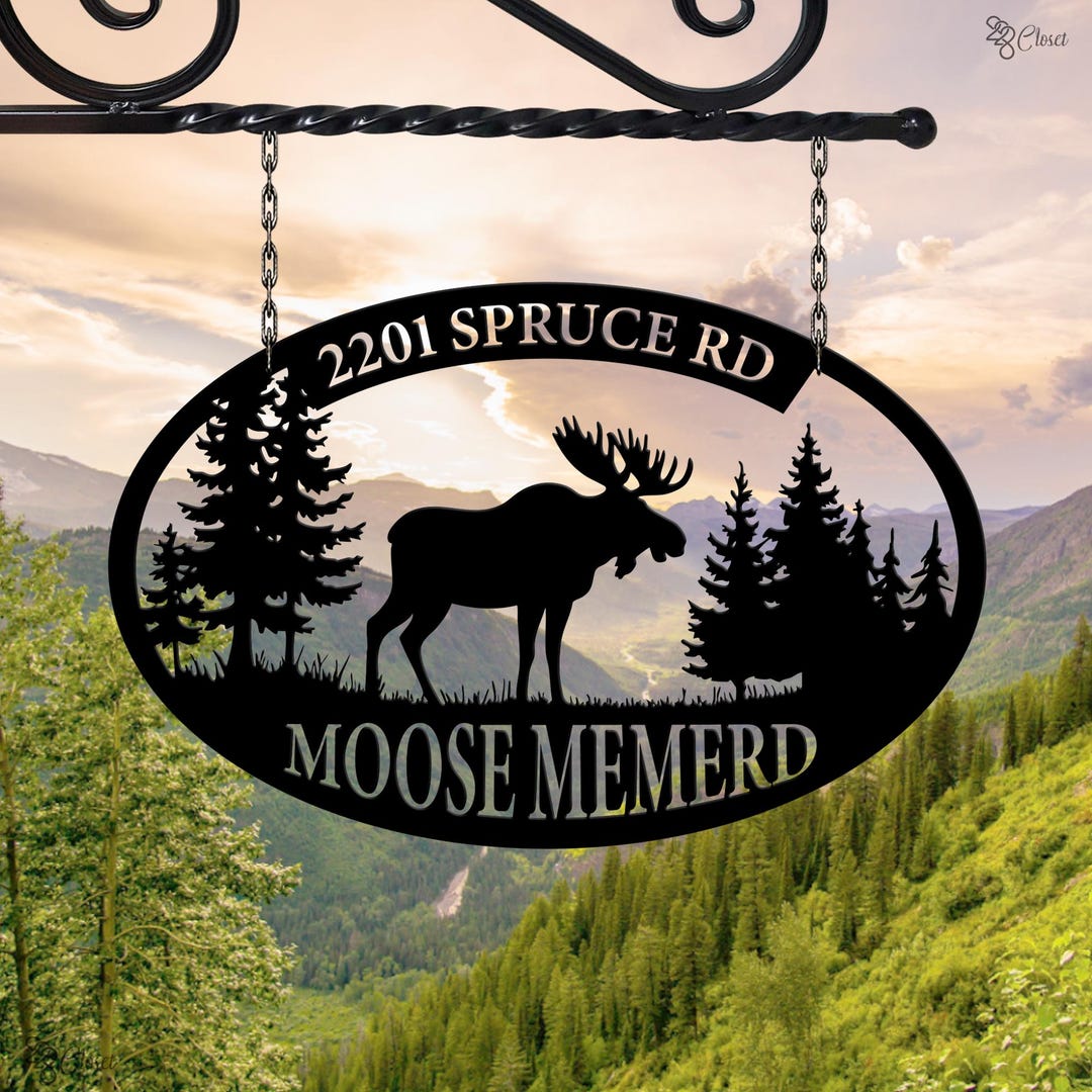 Custom Moose Cabin Sign, Metal Mountain Lodge Decor, Forest Wildlife ...