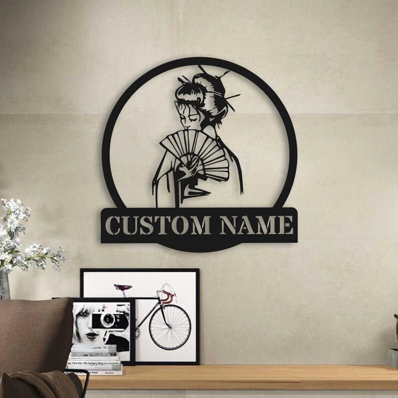 Custom Japanese Geisha Metal Wall Art LED Light, Personalized Geisha ...