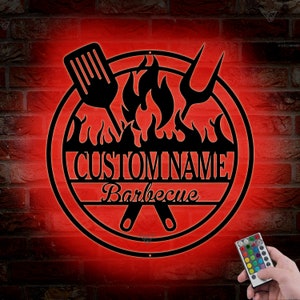 Personalized Metal Grilling Sign LED Lights,custom BBQ Sign,dad's Bar ...