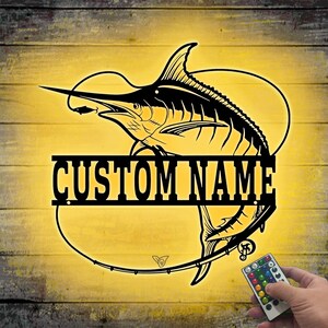 Custom Marlin Fish Metal Wall Art LED Light, Personalized Marlin Fish ...