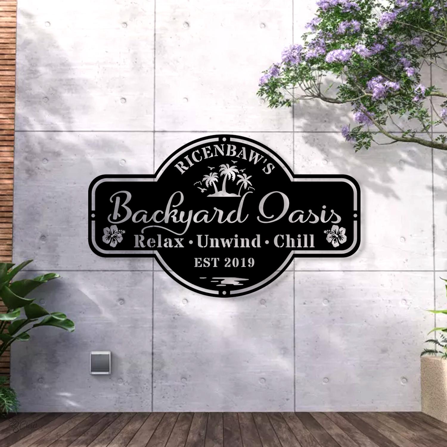 Personalized Backyard Oasis Metal Sign Wall, Custom Backyard Decor ...