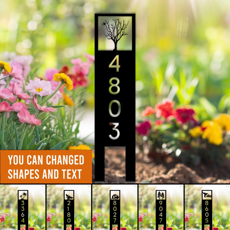 Personalized House Number Metal Sign, Personalized House Number Stake ...