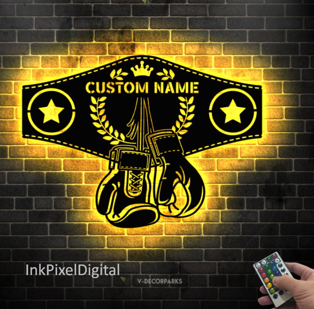 Boxing Sign Gym Sign Custom Boxing Gloves Metal Wall Art LED Light ...