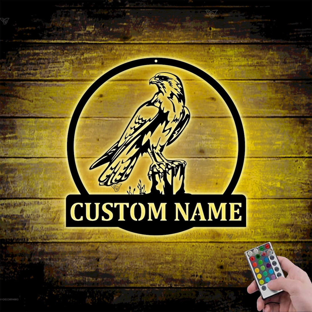 Custom Falcon Bird Metal Wall Art, Personalized Falcon Bird Name Sign ...
