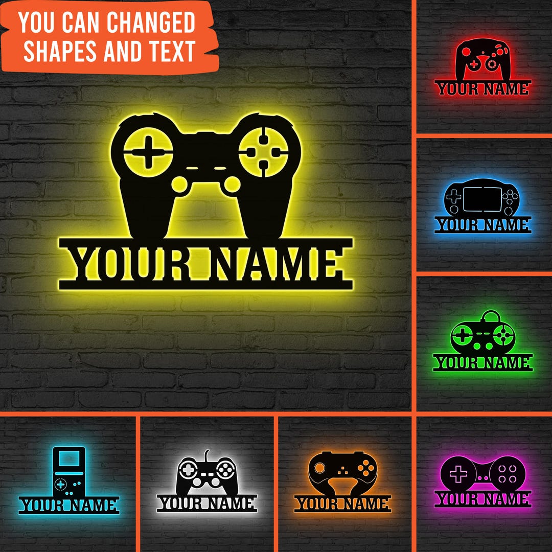 Custom Game Controller Metal Wall Art Led Light, Gamer Name Sign, Game ...