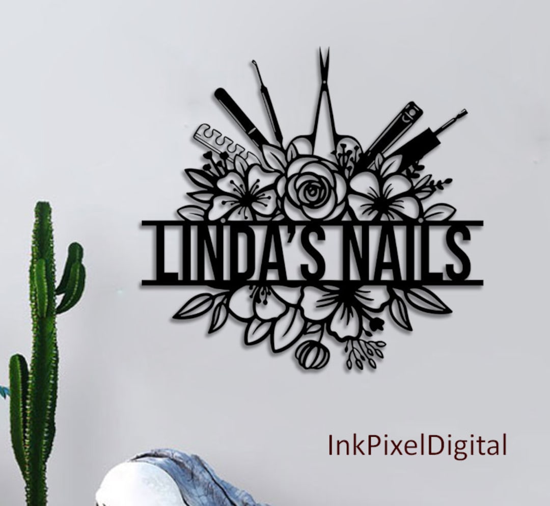 Custom Nail Tech Metal Wall Art Personalized Nail Tools Shop Name Sign ...
