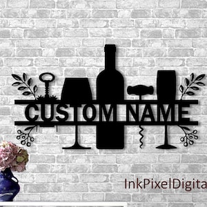 Personalized Wine Bar Sign LED, Custom Wine Sign, Vino Wine Glasses ...