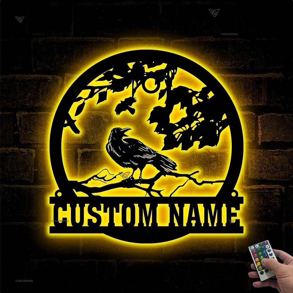 Custom Crow Metal Sign LED Light,raven Sign,personalized Black Crow ...