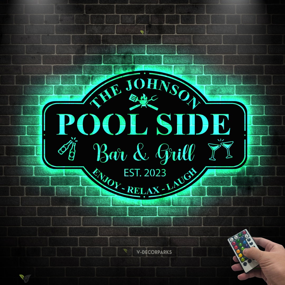 Personalized Sign for Pool Bar Metal Family Poolside Bar and Grill Sign ...