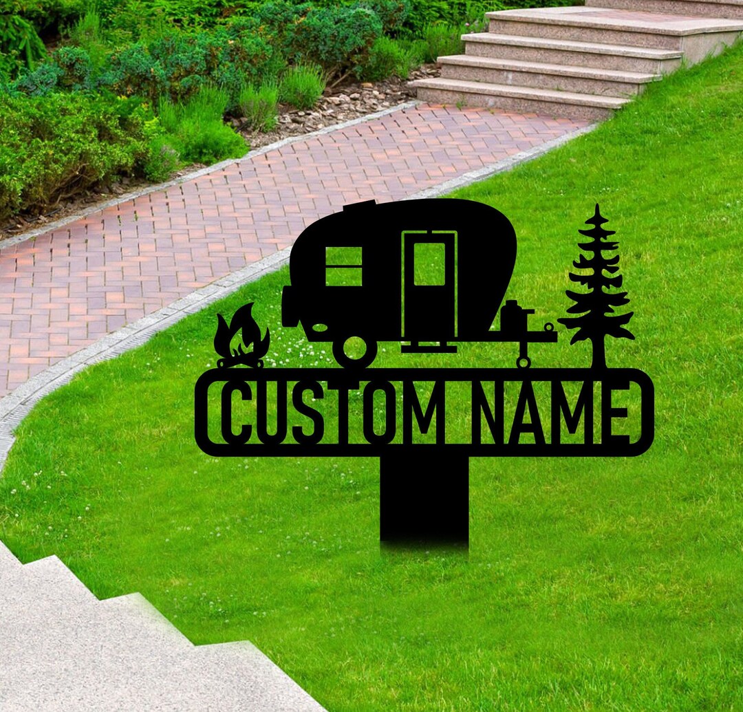 Custom Metal Campfire Sign With Stakes, Personalized Cabin Sign, Camp ...