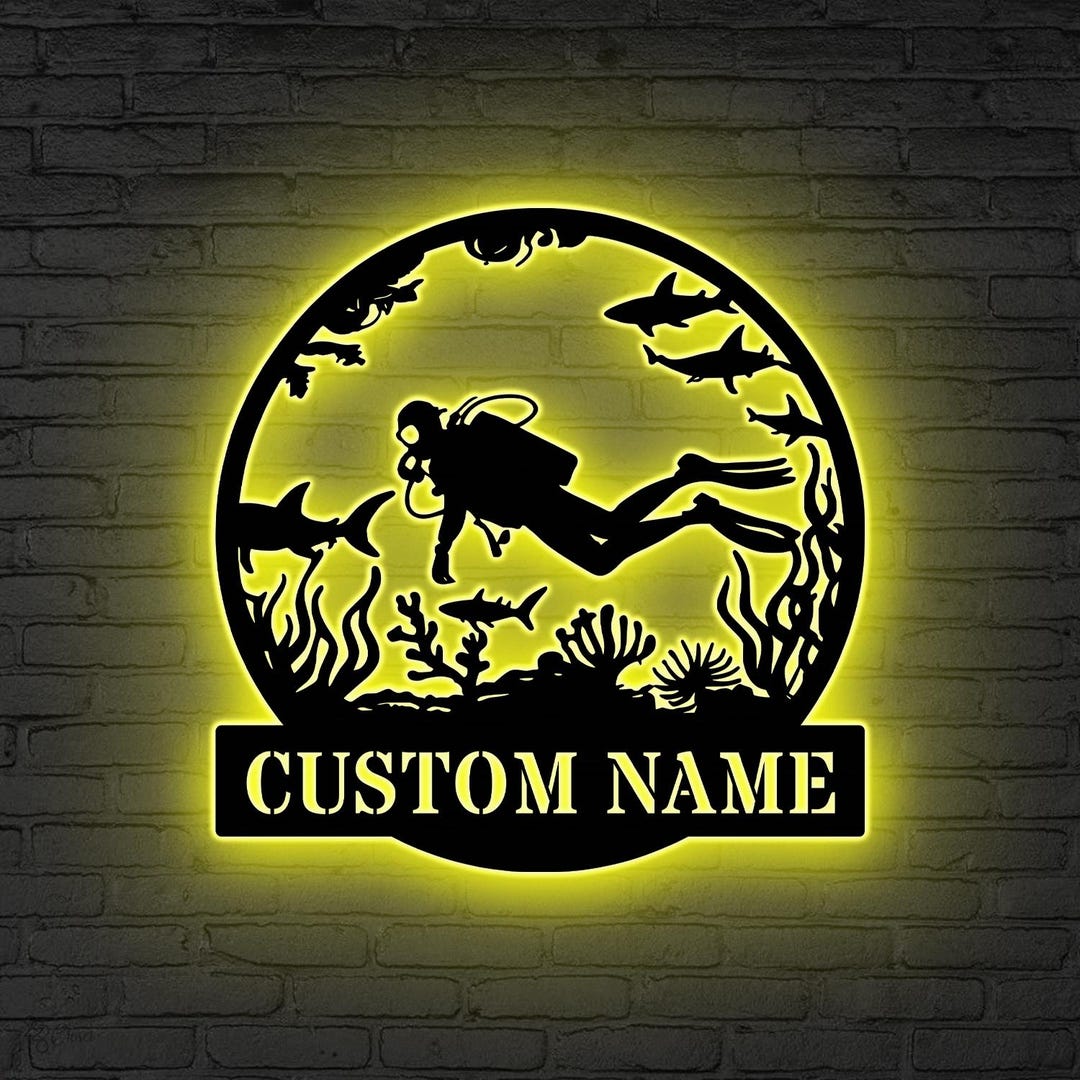 Custom Scuba Diver Metal Wall Art, LED Personalized Name Sign - Etsy