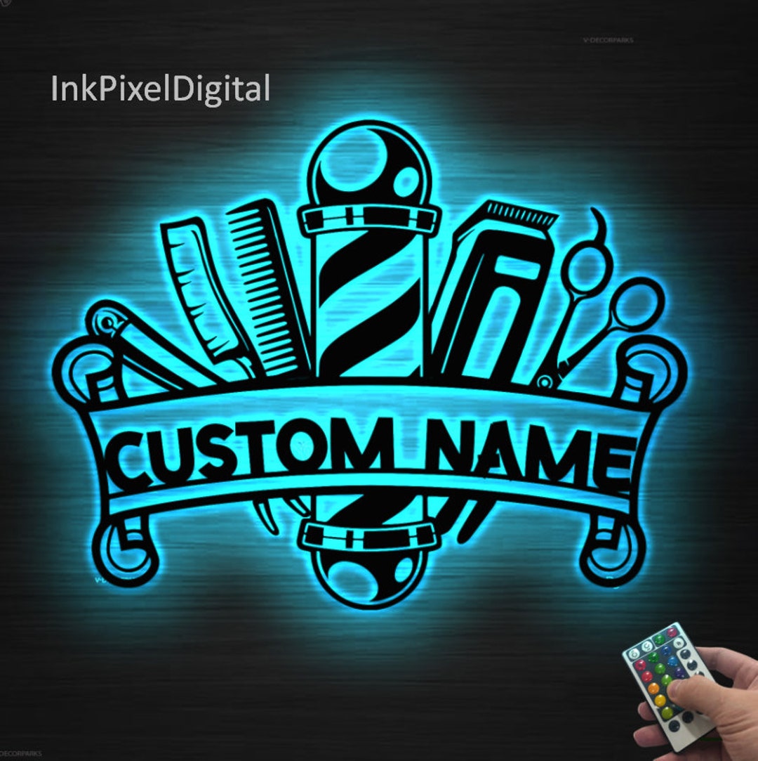 Personalized Barber Shop Metal Sign LED Light,barber Shop Wall Decor ...
