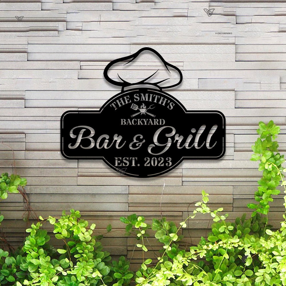 Personalized Backyard BBQ Metal Wall Art LED Light,bbq Metal Wall Art ...