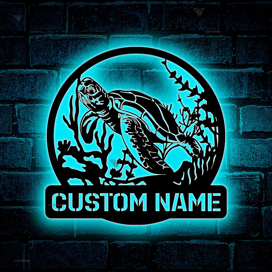 Custom Sea Turtle Metal Sign LED Light,marine Turtle Metal Wall Art ...